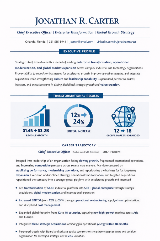 New Execuitve Resume: : Using Visual Storytelling for Impact